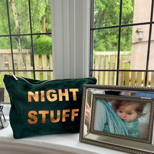 LARGE VELVET POUCH WITH BRONZE PRINT – My Bags Of Stuff